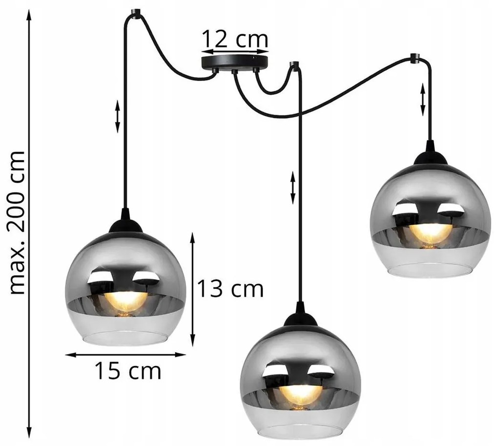 Závěsné svítidlo BERGEN SPIDER, 3x chromové/transparentní skleněné stínítko (fi 15cm)