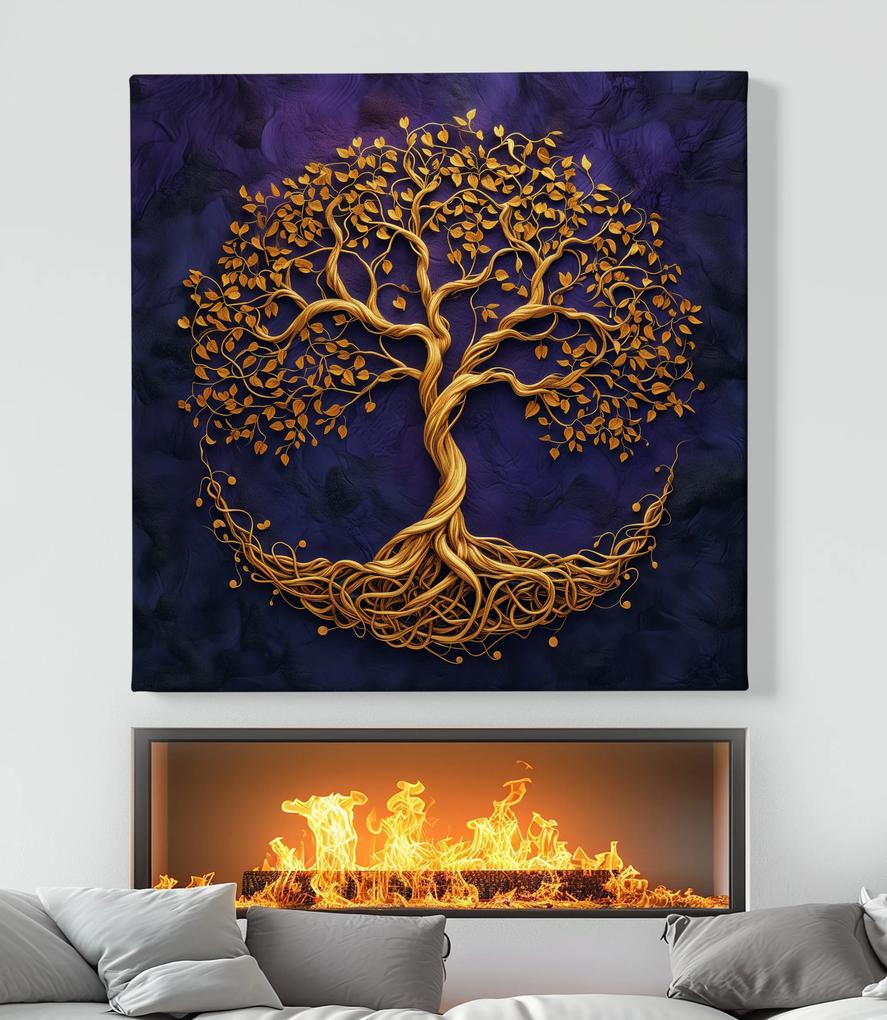 Obraz na plátně - Strom života Zlaté střípky FeelHappy.cz Velikost obrazu: 100 x 100 cm