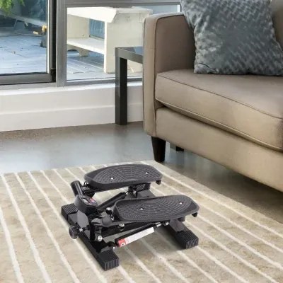HOMCOM mini stepper Sidestepper fitness domácí trenér včetně cvičebních pásů, černá