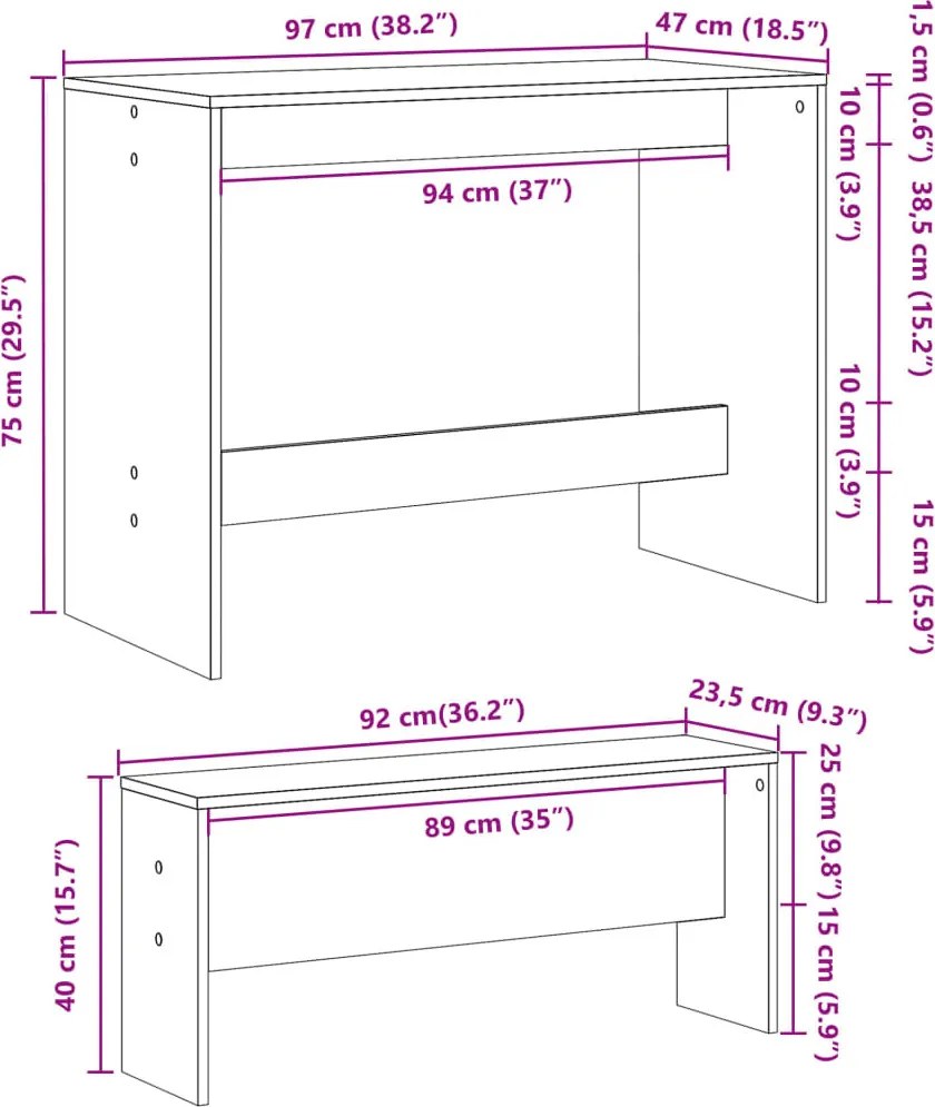 vidaXL 3dílná sada jídelního stolu a lavic kompozitní dřevo [855535] Barva: Bílá