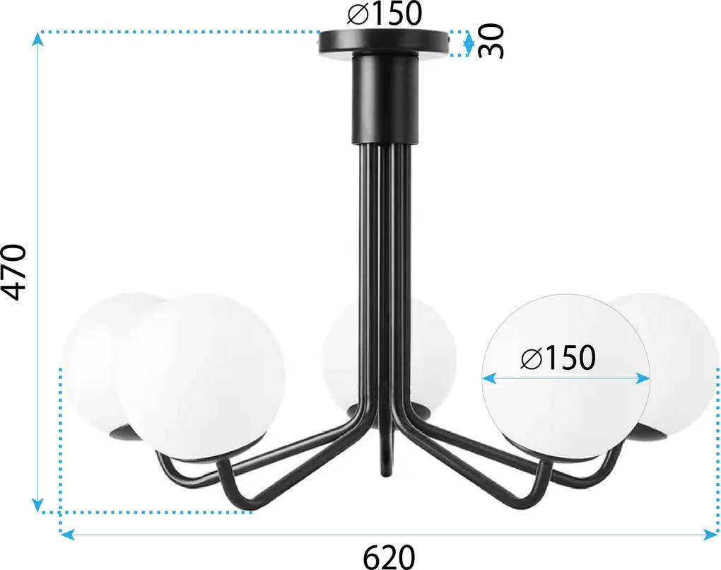 Toolight Toolight, stropní svítidlo 75x50 cm 6xE27 APP1578-5C, černá matná-bílá, OSW-03606