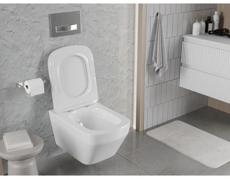 Mexen Riva, závěsná WC mísa 555x370x335 mm, Rimless Tornádo, bílá lesklá, 3363XX00T