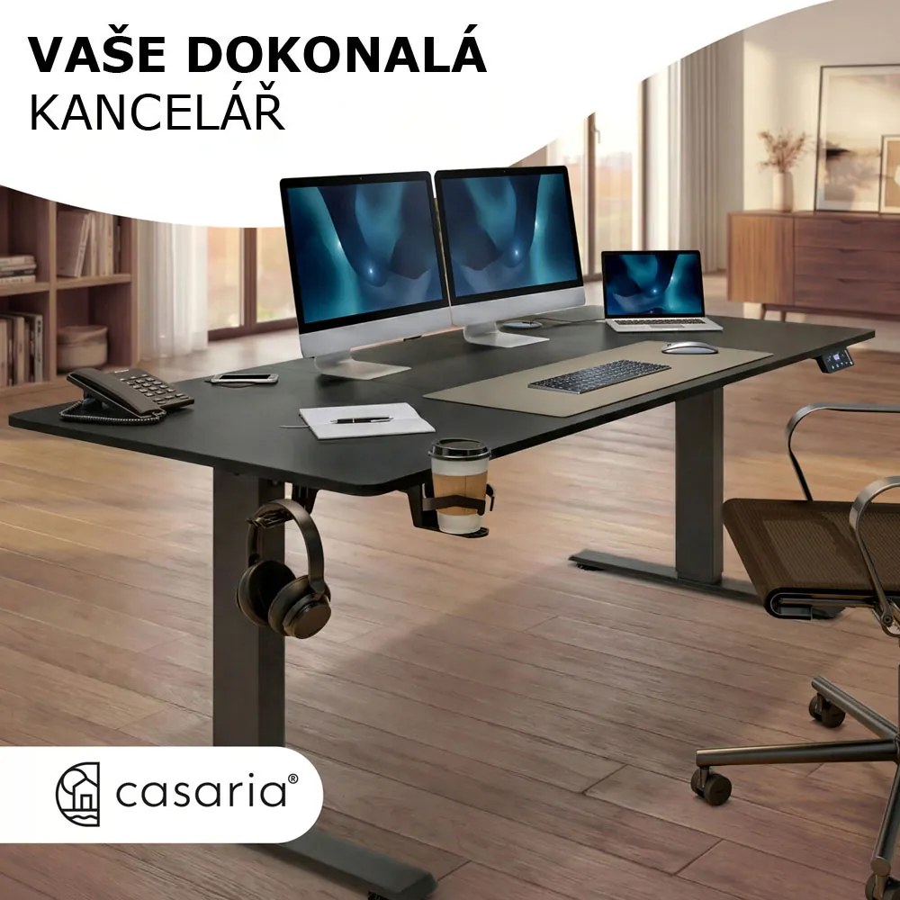 Výškově nastavitelný kancelářský stůl FLEXI, 160x70x72-117cm, černá Casaria