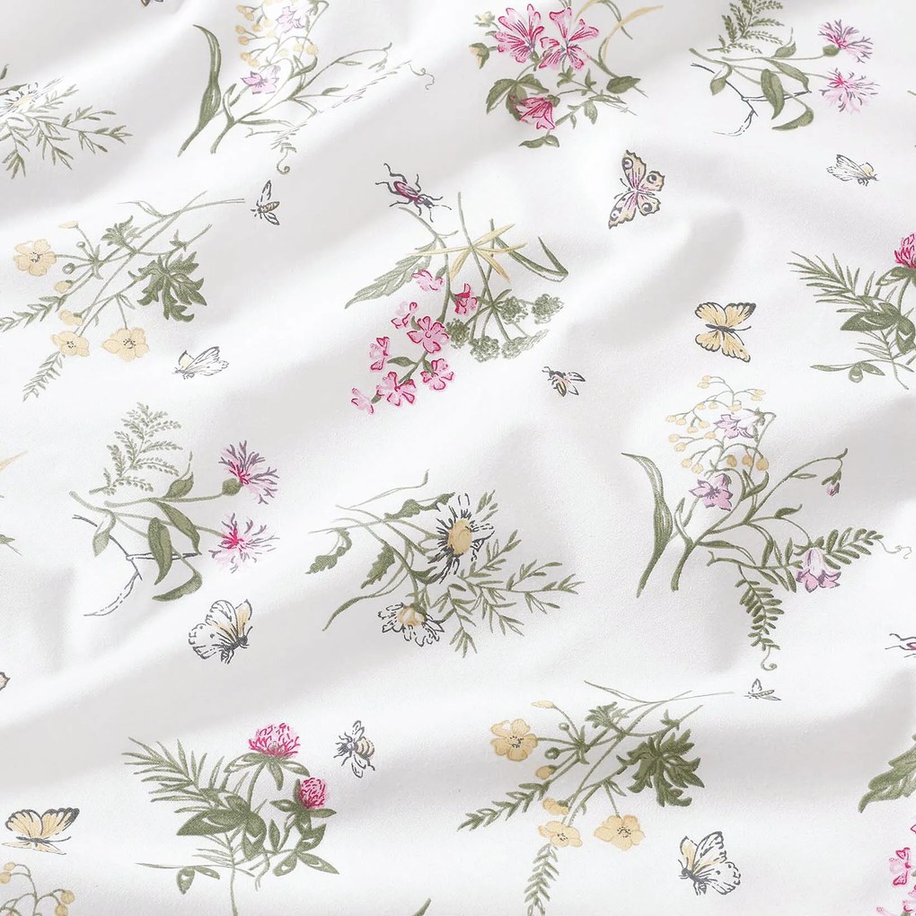 Goldea oválný ubrus 100% bavlněné plátno - barevné luční květiny na bílém 120 x 160 cm