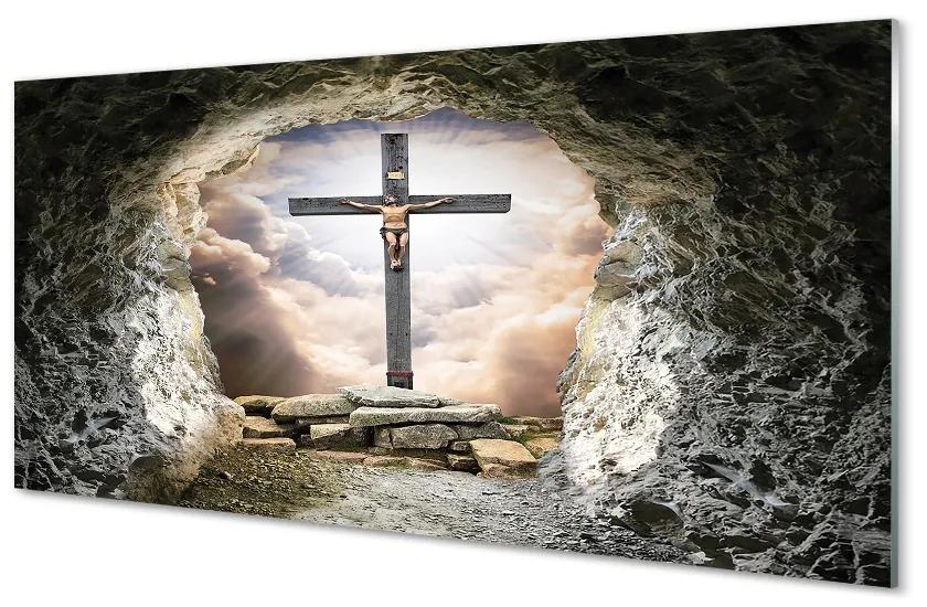 Obraz na skle Cave lehký cross Jesus 120x60 cm