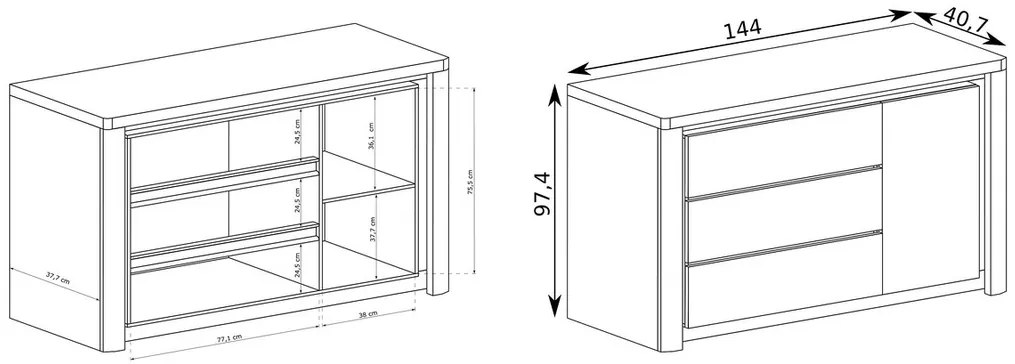 Casarredo Komoda 1D3S LABRO dub ribbeck/bílá lesk