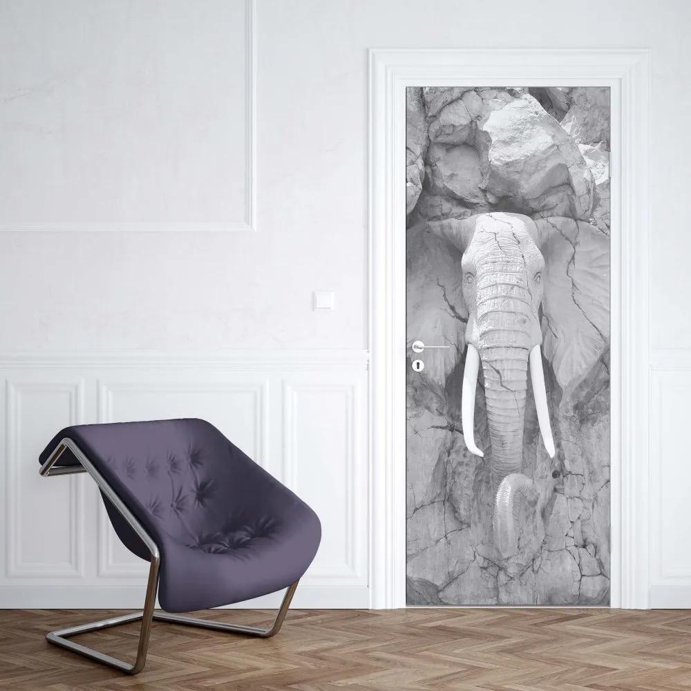 GLIX Fototapeta na dveře - Stone Elephant Black And White | 91x211 cm