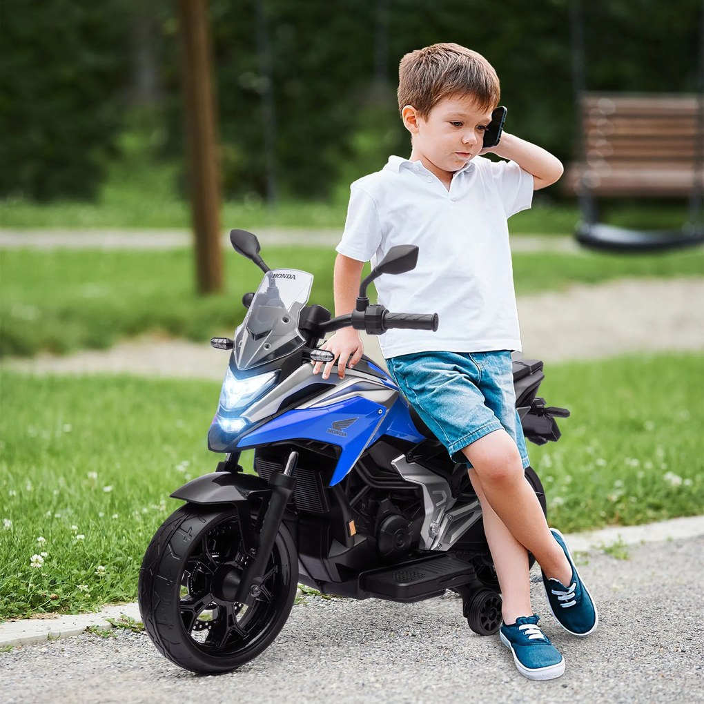 Dětská elektrická motorka AIYAPLAY Honda - Jízda na motorce pro děti od 3 do 6 let s hudbou, světlomety - Elektrické vozidlo s 2 stabilizačními koly -