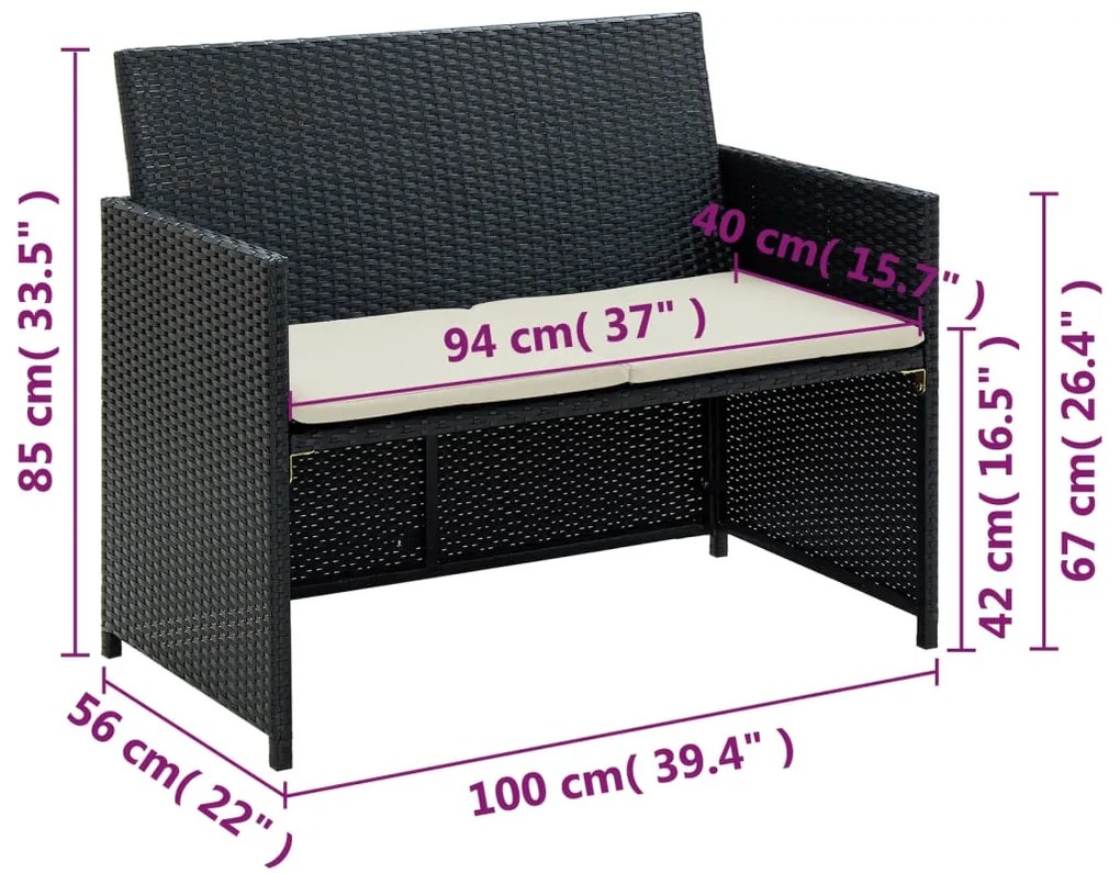 vidaXL Marketos 2místná zahradní pohovka s poduškami černá polyratan