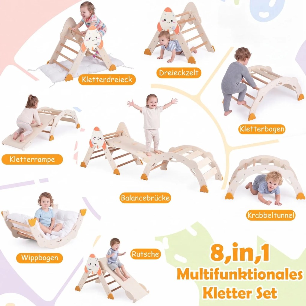 Costway Skládací Montessori prolézačka 8 v 1, přírodní