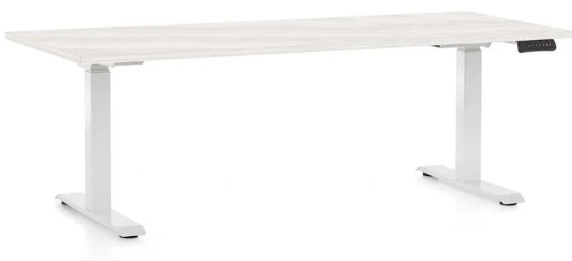 Výškově nastavitelný stůl OfficeTech C, 180 x 80 cm, bílá podnož, bílý jasan