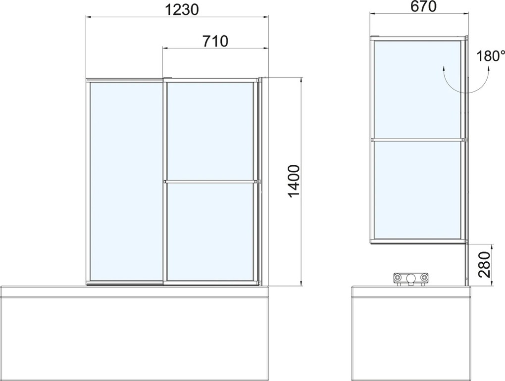 Sapho, OLBIA vanová zástěna s pneumatickým zdvihem, š.1230mm, černá matná, čiré sklo