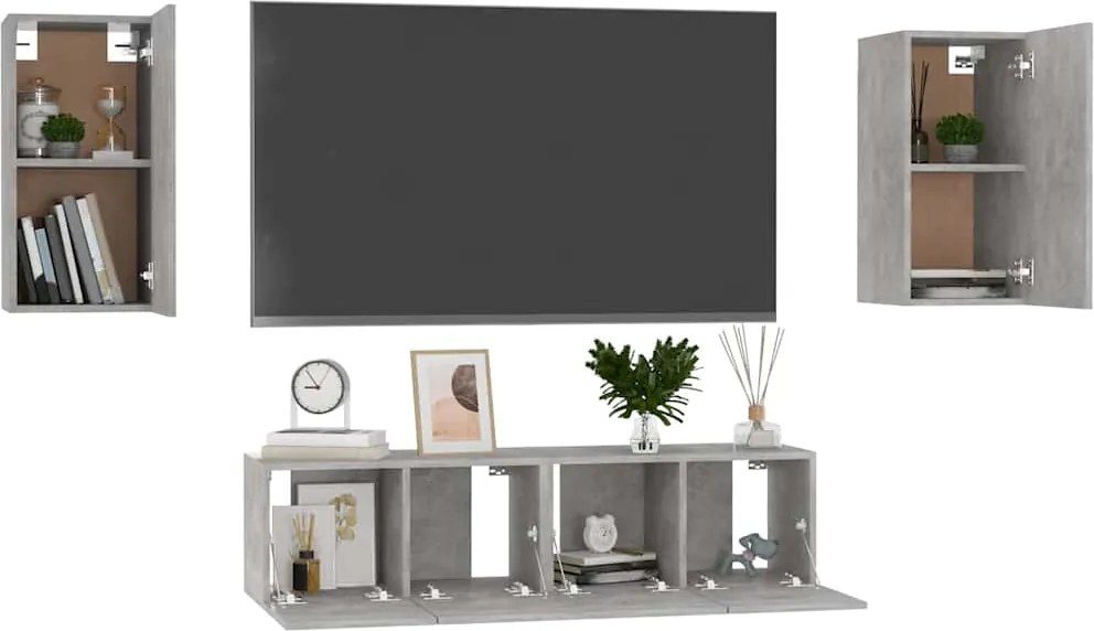 4dílný set TV skříněk betonově šedý dřevotříska 3079062