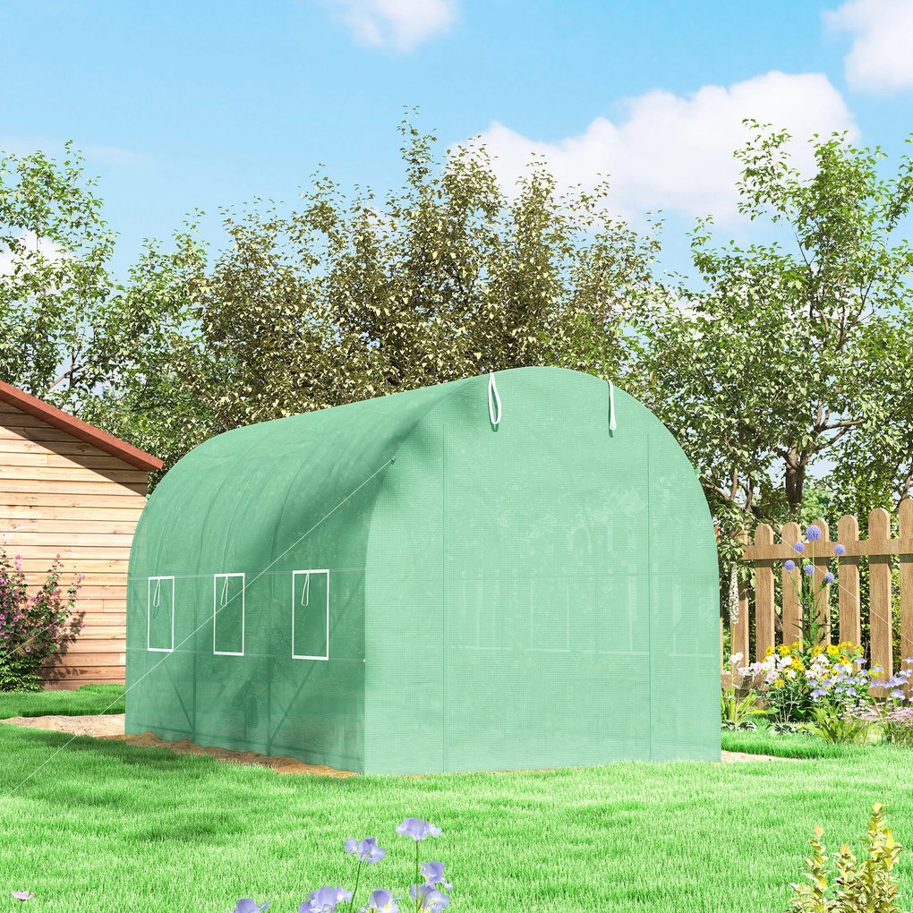 Outsunny Fóliový skleník na rajčata Fóliový tunelový skleník s oknem Zelený 350 x 200 cm
