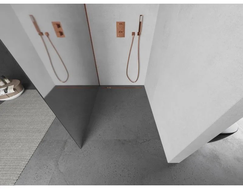 Mexen Kioto L, sprchová zástěna Walk-In 80 x 200 cm, 8mm sklo vzor zrcadlo, růžové zlato profil, 800-080-103-60-50