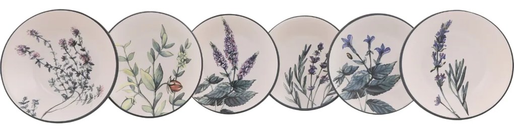 Sada 6 kameninových hlubokých talířů Herbal 18 cm