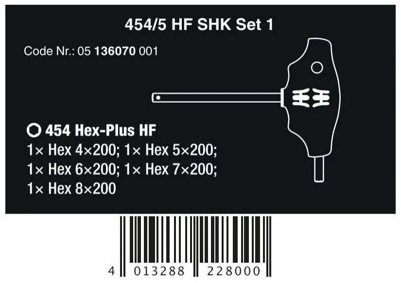 Wera 136070 Šroubováky Hex-Plus s příčnou rukojetí 454/5 HF SHK Set 1 (Sada 5 dílů)