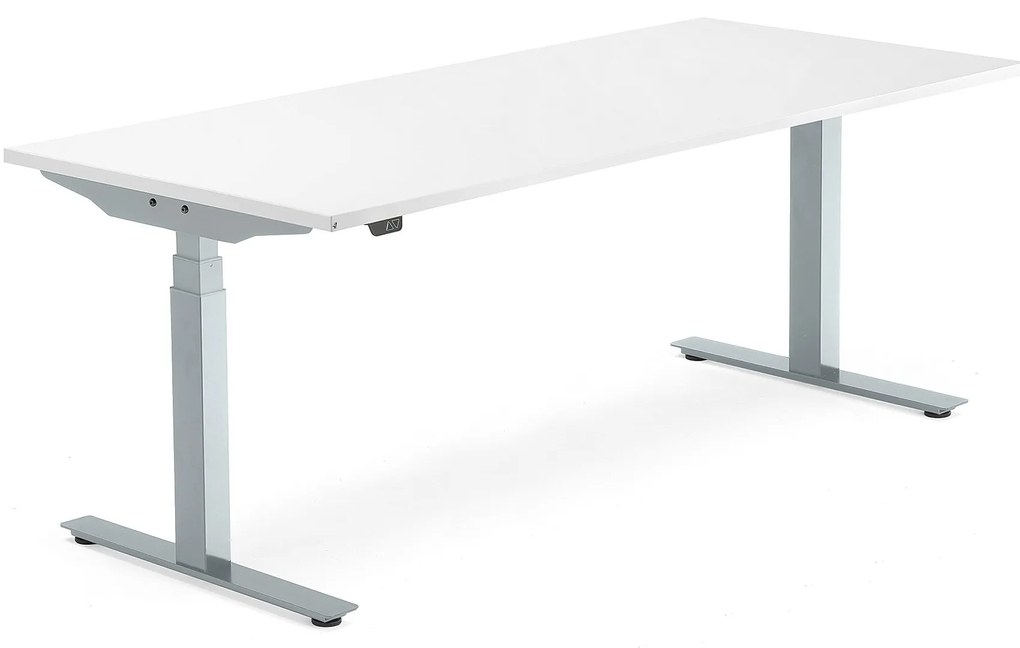 AJ Produkty Výškově nastavitelný stůl MODULUS, 1800x800 mm, stříbrný rám, bílá