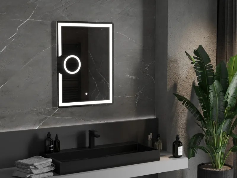 Mexen Onyx, LED koupelnové zrcadlo s podsvícením a kosmetickým zrcátkem 60x80 cm, 6000K, ochrana proti zamlžování, 9813-060-080-611-00