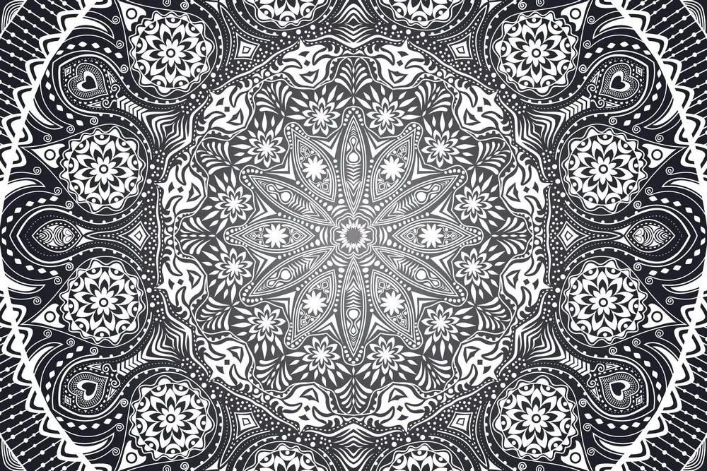 Tapeta okrasná Mandala s krajkou v černobílé - 300x200 cm
