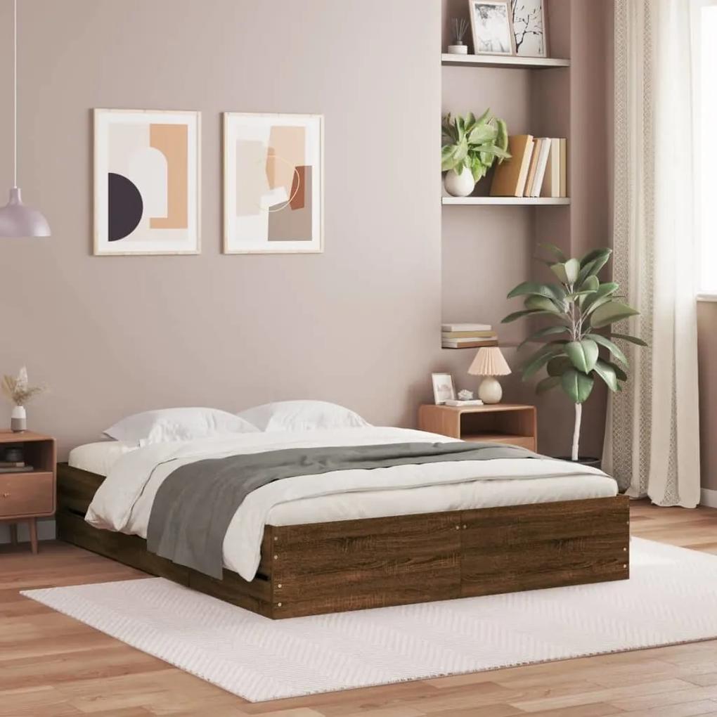 vidaXL Rám postele se zásuvkami 135 x 190 cm kompozit [3207308] Barva: hnědý dub