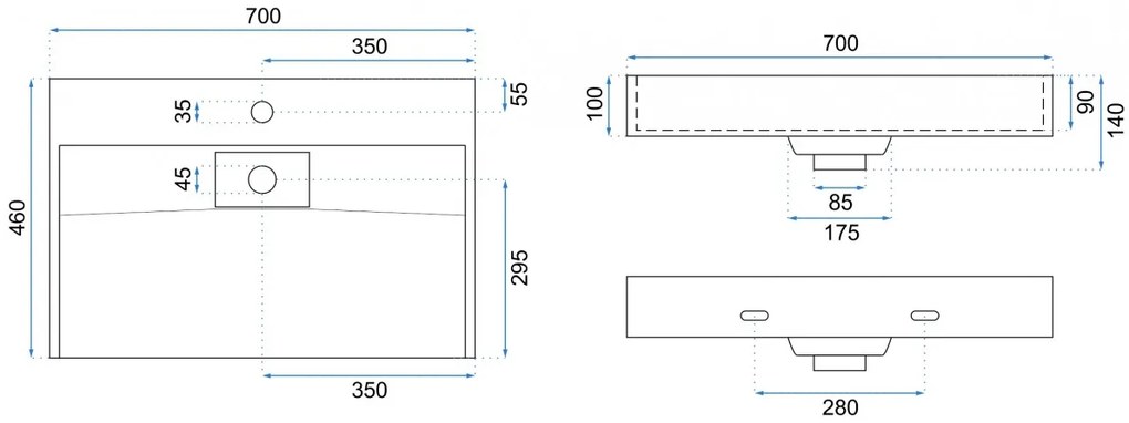 Umyvadlo na desku Goya konglomerátové 70 cm - bílá