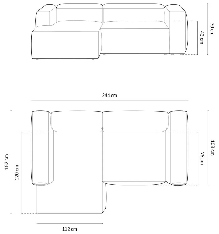 Rohová pohovka v cihlové barvě (levý roh/s lenoškou) Bergamo – Cosmopolitan Design