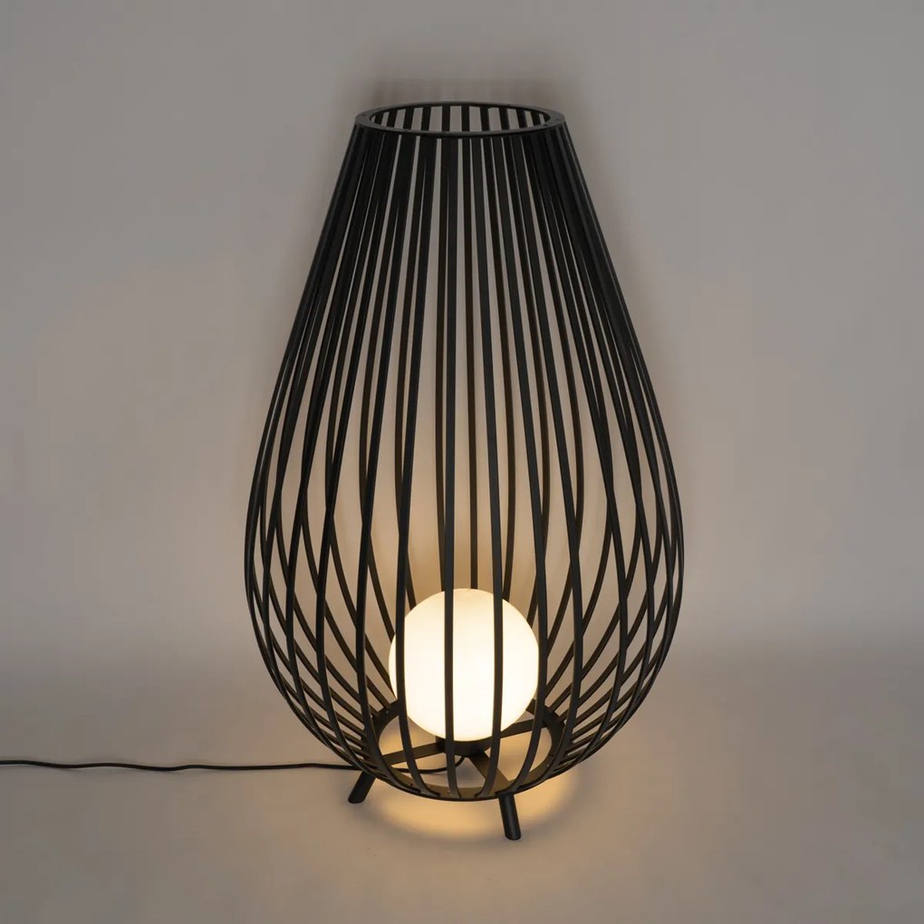 Designová stojací lampa černá s opálovým sklem 110 cm - Angela