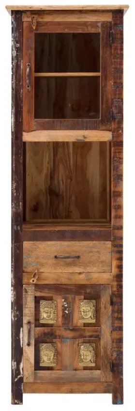 furniture-nabytek.cz - Masivní koupelnová vysoká skříňka Samira z recyklovaného dřeva, lakovaná, hnědá – 50×40×180 cm