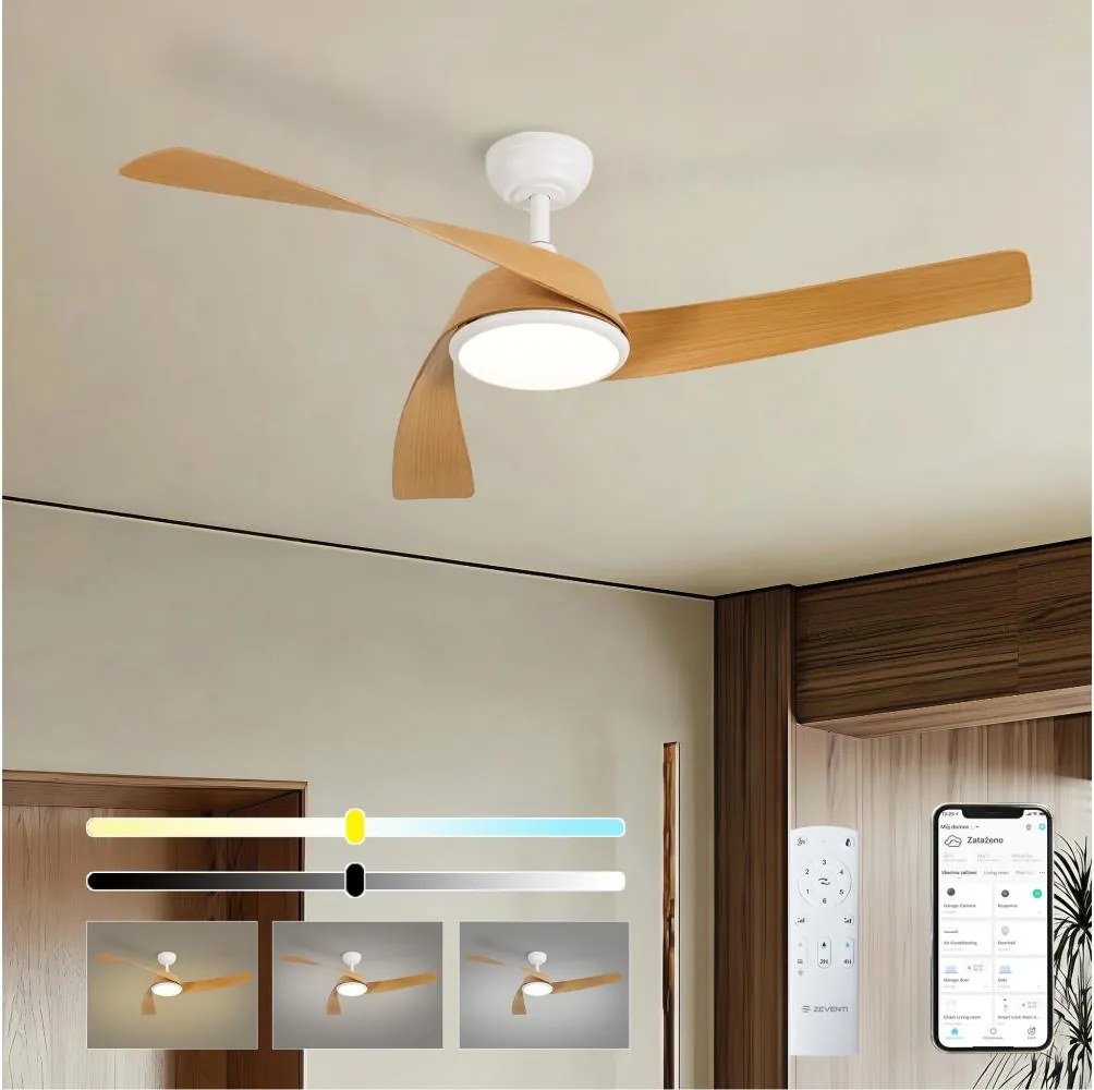 ZEVENTI - LED Stropní ventilátor AERYS LED/24W/230V Wi-Fi Tuya bílá/dub + DO