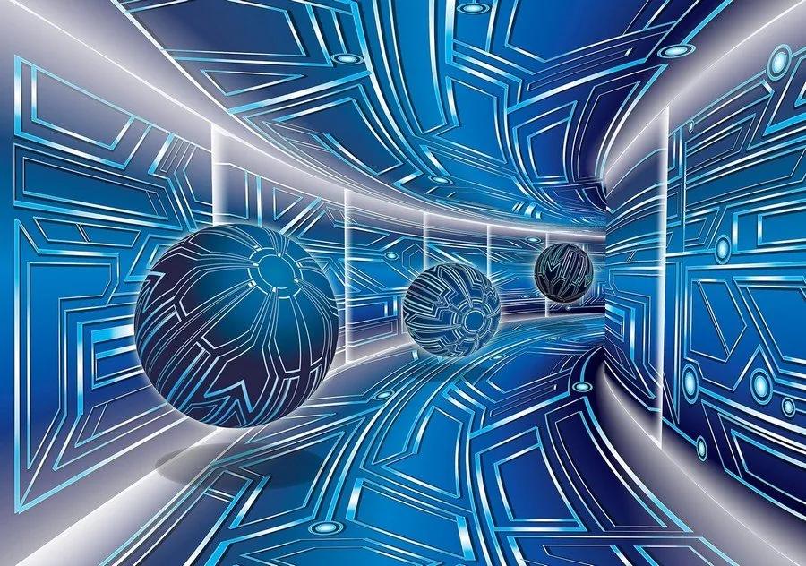 Postershop Fototapeta vliesová: 3D Sci-fi tunel (modrý) - 254x368 cm