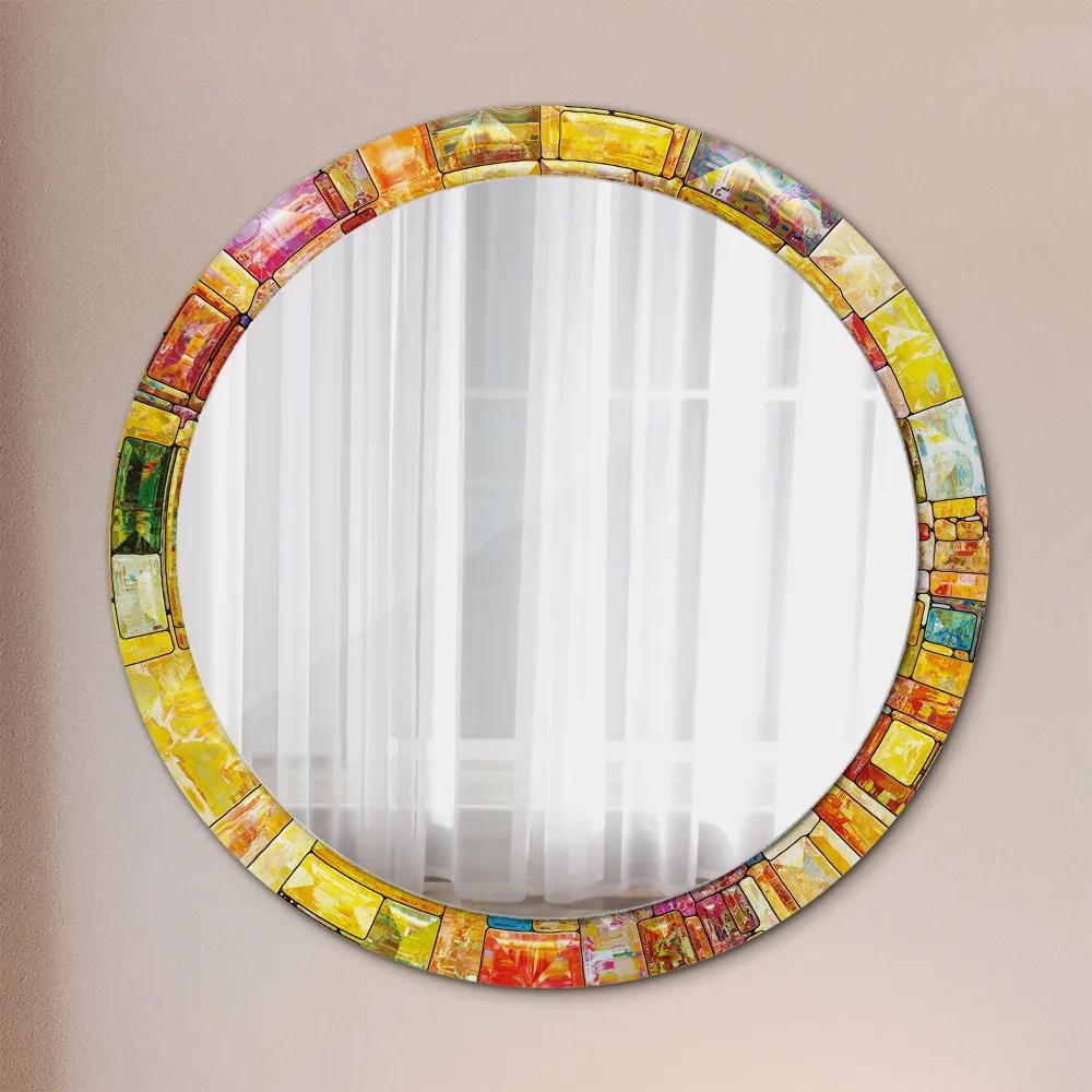 Kulaté zrcadlo s dekorem Barevné okno vitráže fi 90 cm