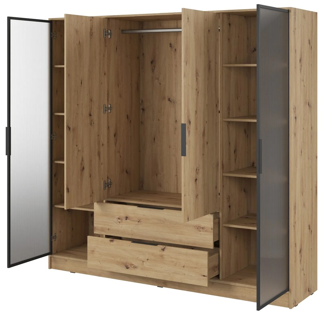 Šatní skříň Kelly 4D RD s tyčí 206 cm dub artisan