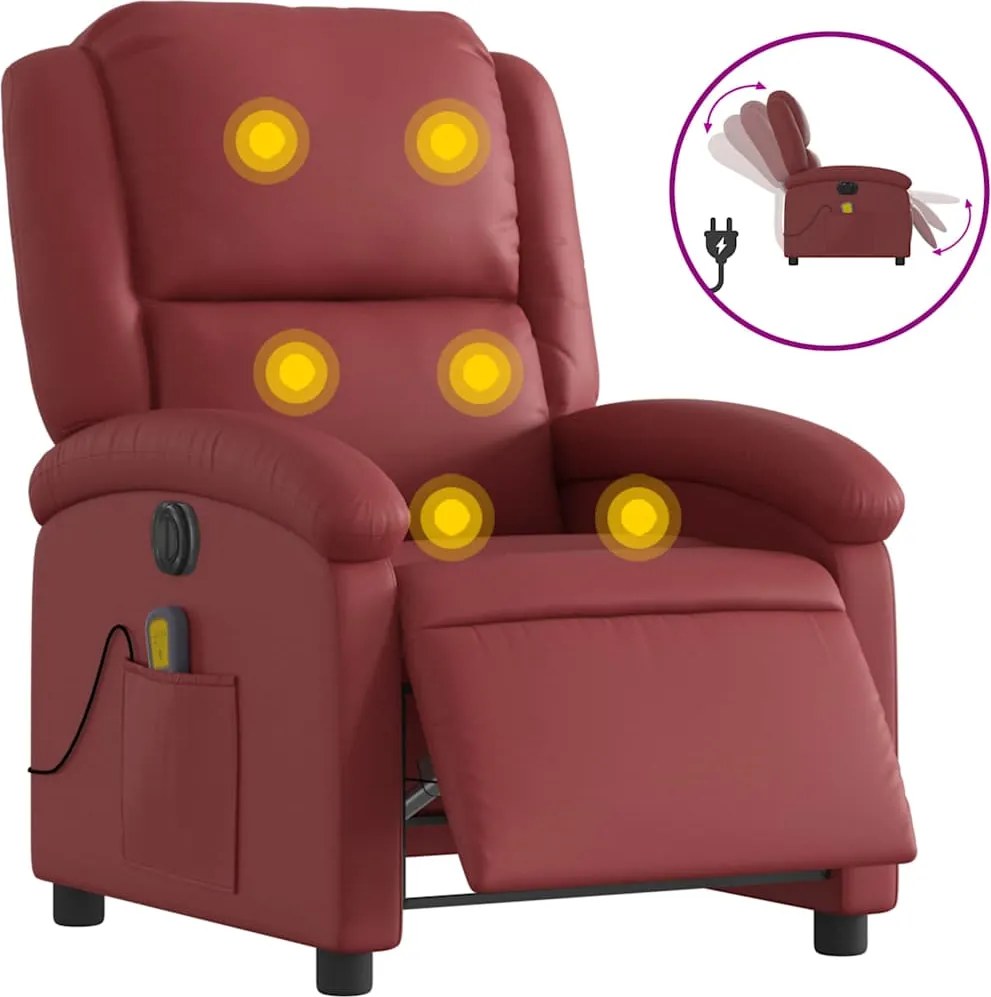 Elektrické masážní polohovací křeslo vínové umělá kůže 3204223