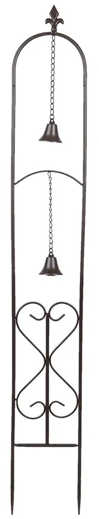 Tmavý kovový stojan se zvonečkami na pnoucí se květiny - 20*7*140 cm