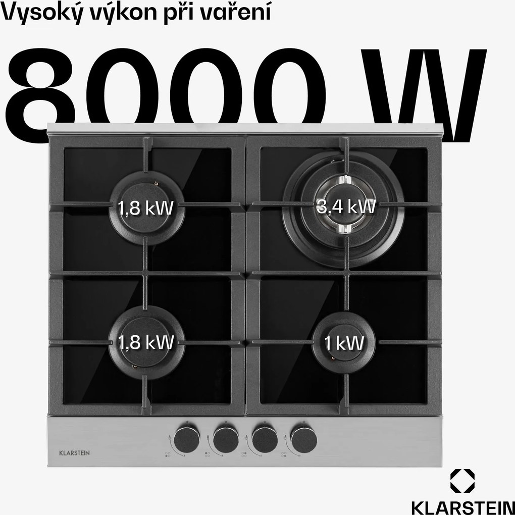 Klarstein Alchemist 4zónová plynová varná deska s hliníkovými hořáky, černá sklokeramika