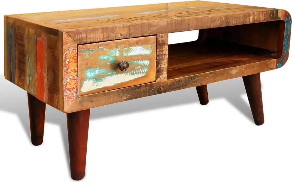 vidaXL Konferenční stolek zaoblený tvar 1 zásuvka recyklované dřevo [241008]