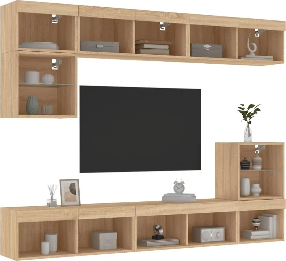 vidaXL 8dílná obývací stěna s LED kompozitní dřevo [3216668] Barva: hnědý dub