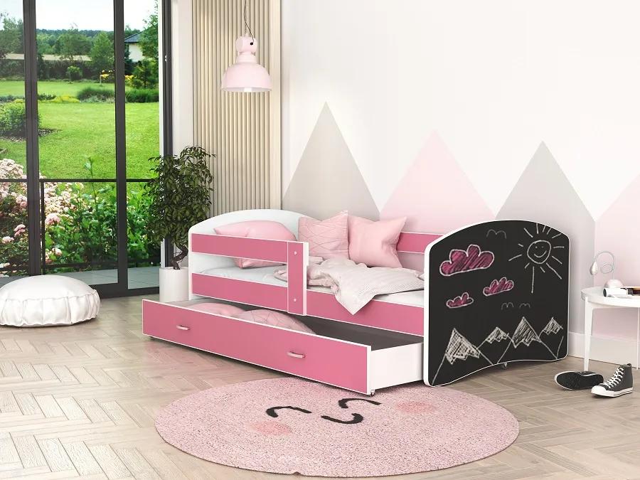 Dětská postel s tabulí na psaní - růžová