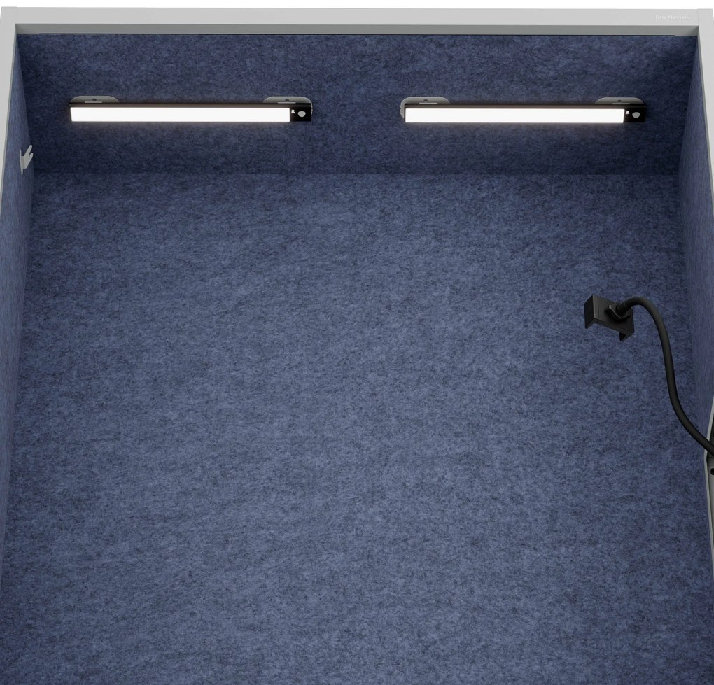 Kancelářská akustická kabina se sedátkem a USB-C portem, korpus šedý / sedák námořnická modrá, 1150 mm: SALLY MentalBox