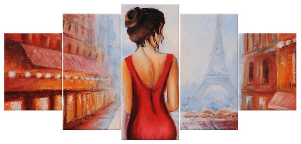 Gario Ručně malovaný obraz Procházka při Eiffelově věži - 5 dílný Rozměry: 150 x 105 cm