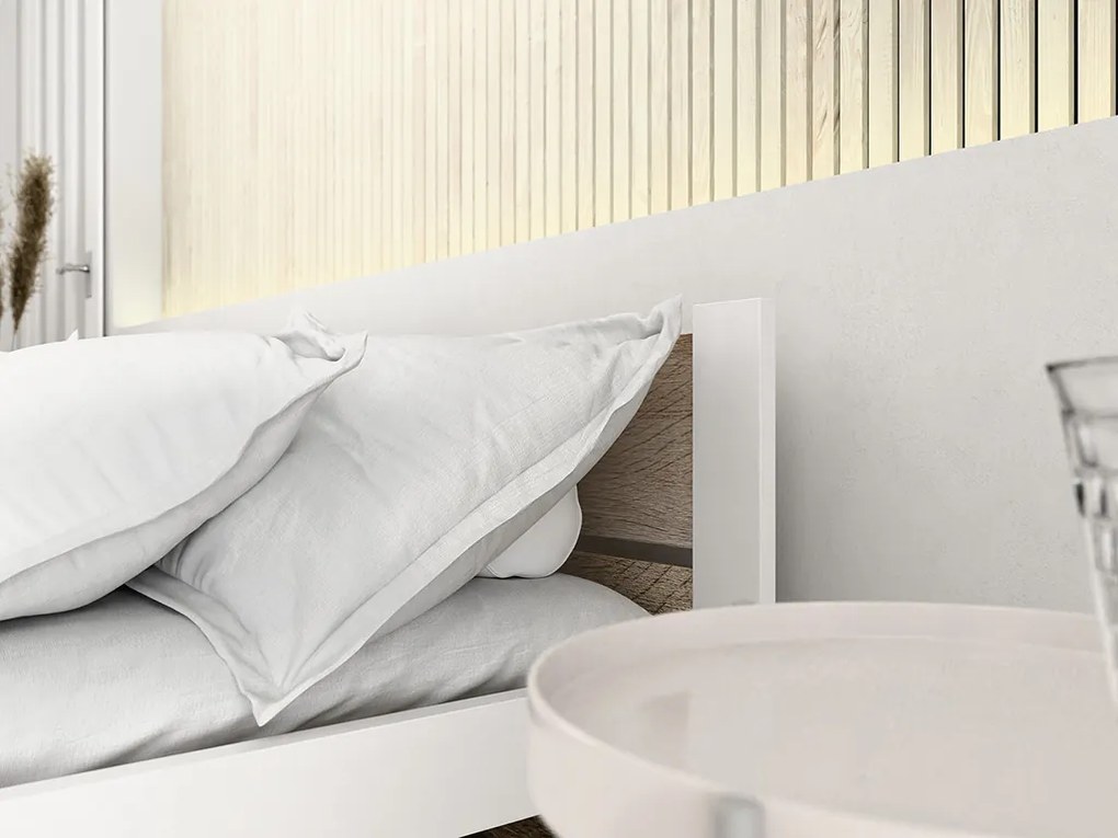 Postel IKAROS DOUBLE 140 x 200 cm, bílá/dub sonoma Matrace: Matrace Coco Maxi 20 cm, Rošt: S lamelovým roštem