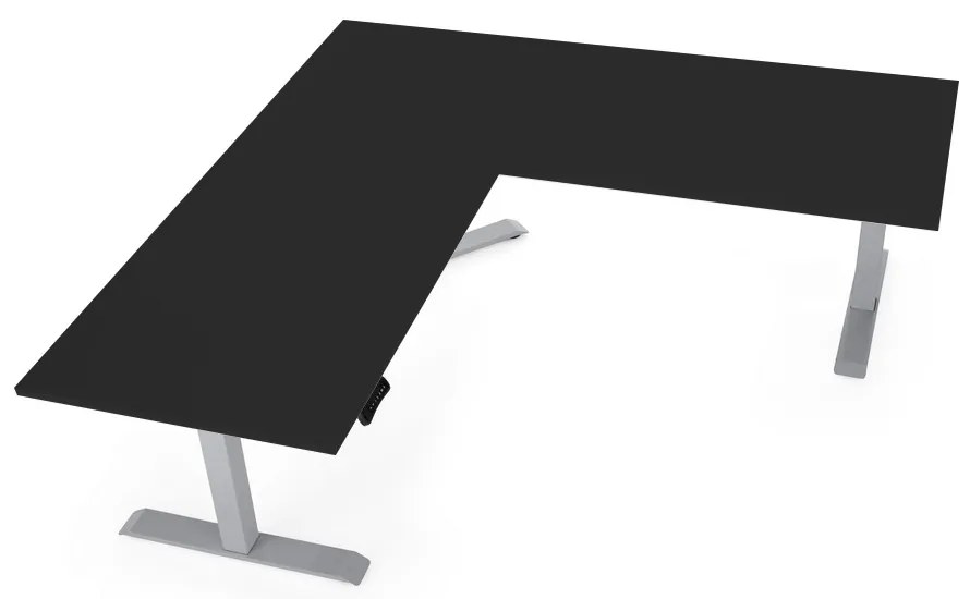 Výškově nastavitelný stůl OfficeTech Angle, 180 x 200 cm, šedá podnož, černá