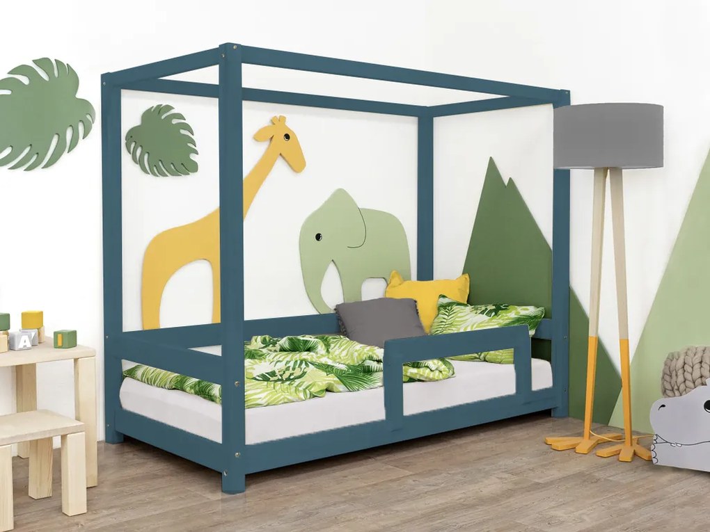 Benlemi Dětská postel s nebesy a bočnicí BUNKY Zvolte barvu: Béžová, Zvolte rozměr: 120x180 cm