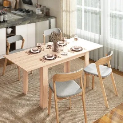 HOMCOM Rozšiřitelný jídelní stůl, obdélníkový kuchyňský stůl, pro 6 až 8 osob, 140-180 x 80 cm, imitace přírodního dřeva