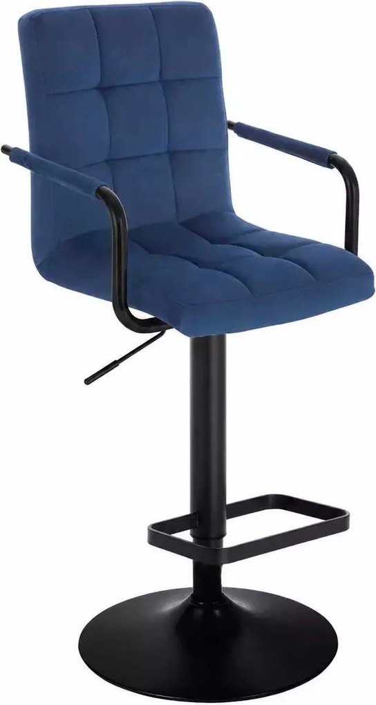 LuxuryForm DESIGN Barová židle VERONA BLACK VELUR na černé kulaté podstavě - modrá