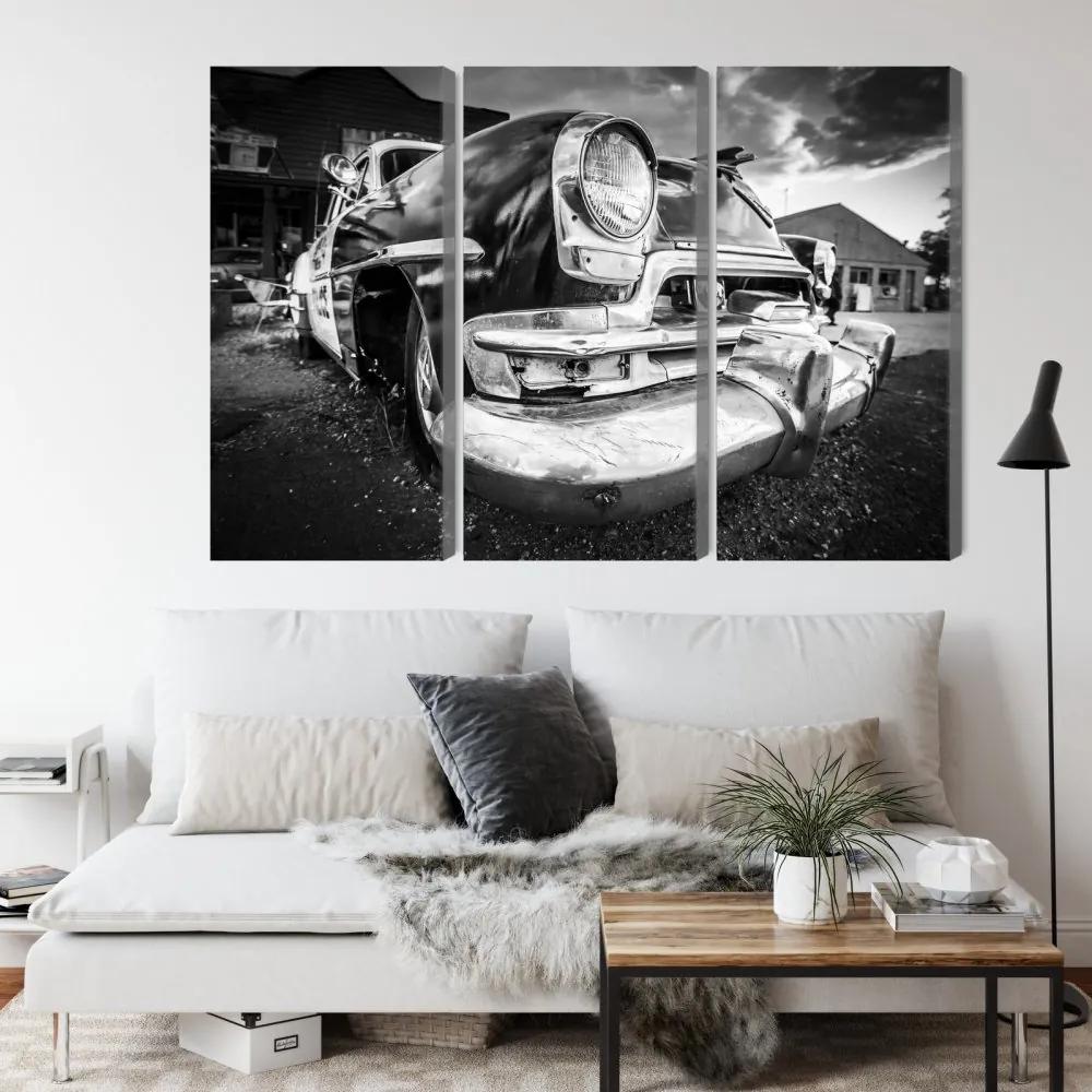 Vícedílný obraz Černobílé Americké Retro Auto Nedostatek Nedostatek Přírodní plátno 60x40