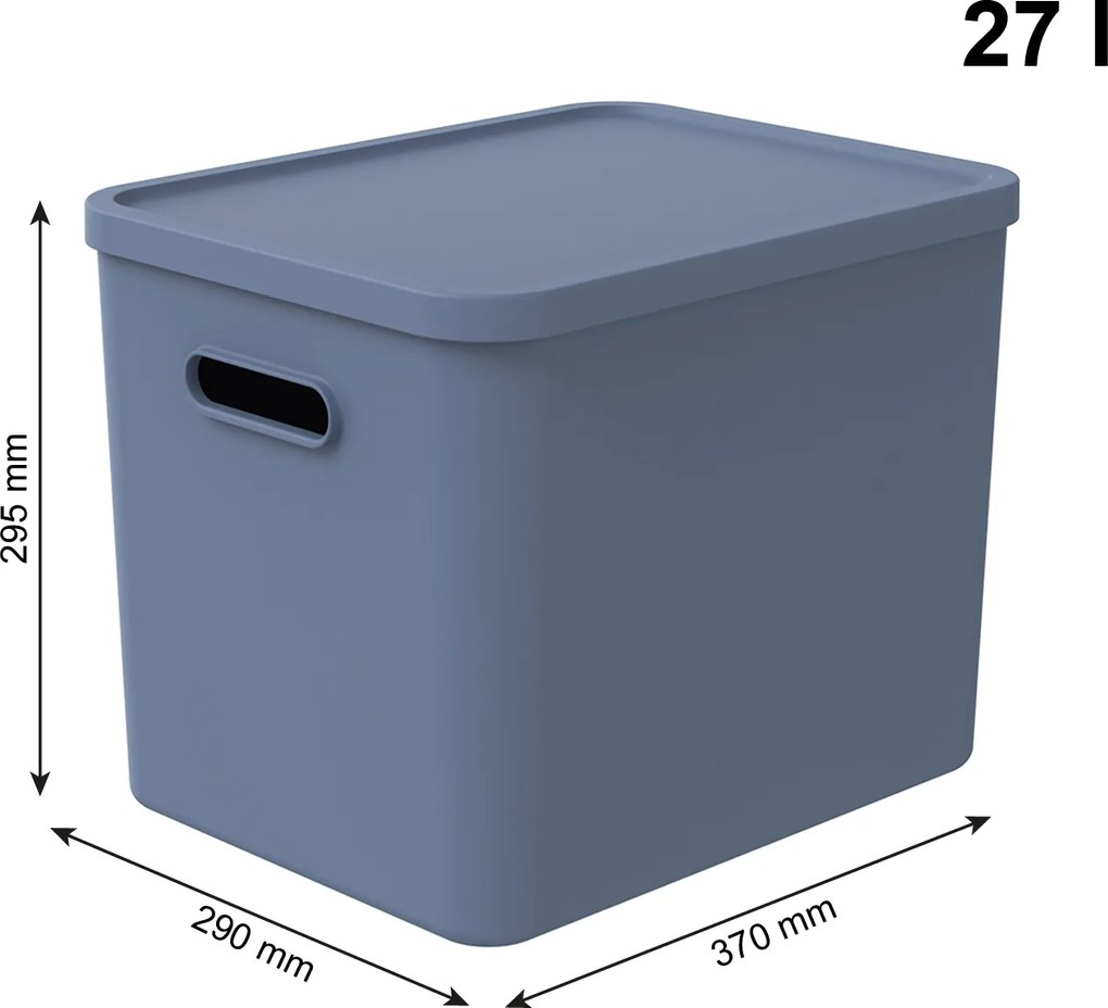 Rotho Úložný box, rovný s víkem, 27l, modrá ALBU LIGHT, 37x29x30