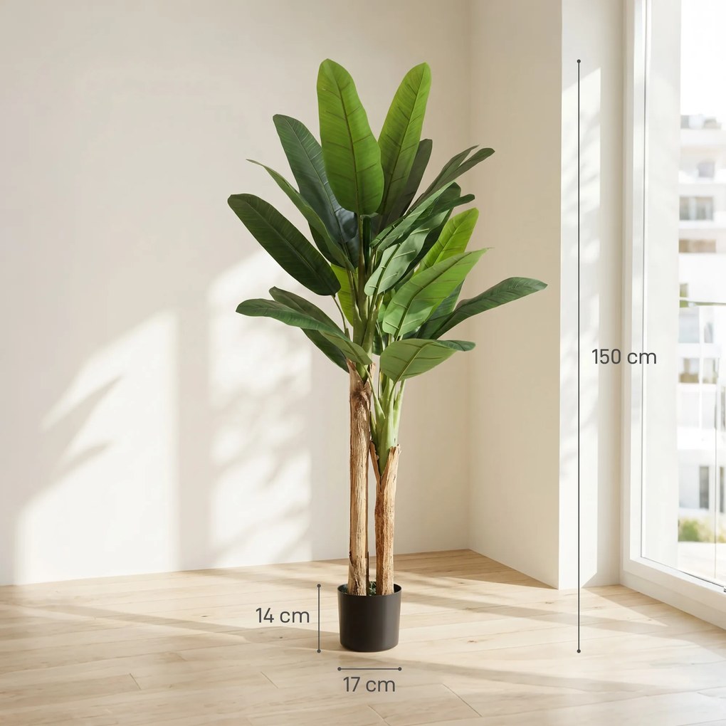 HOMCOM sada 2 kusů umělých pokojových rostlin 150 cm, banánovníky v květináči, dekorace pro domov, kancelář, obývací pokoj, ložnici