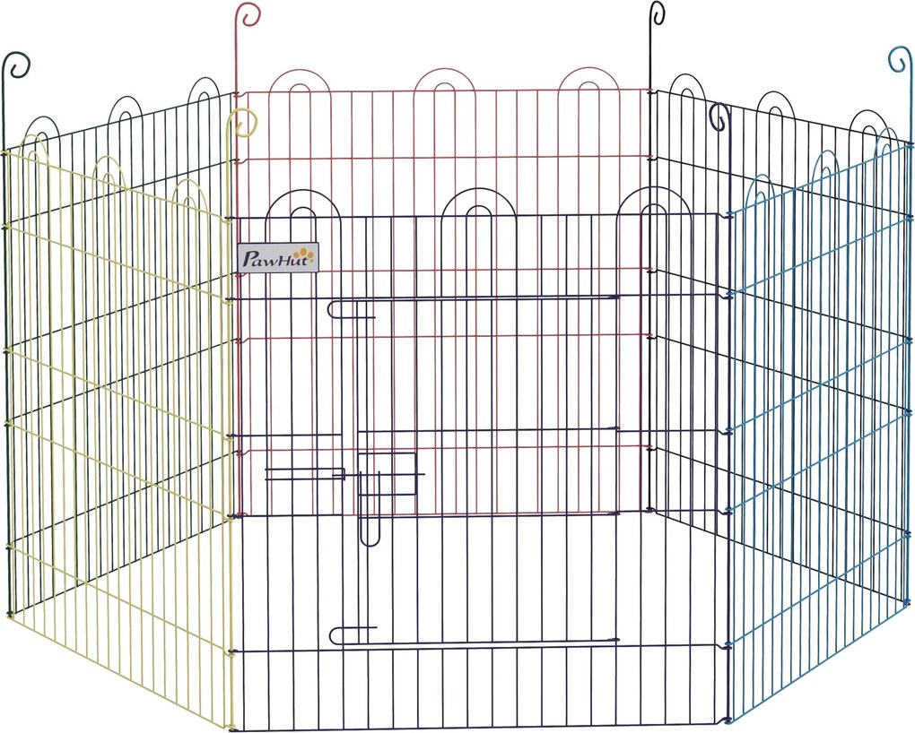 PawHut Ohrada pro štěňata, běžecká dráha pro domácí mazlíčky, 6 kusů 60 cm štěněcí plot, DIY ohrádka, ohrada s dveřmi, kovová, vícebarevná | Aosom